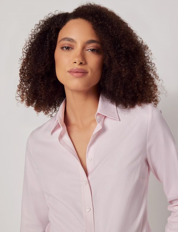Women's Light Pink Twill Cotton Semi-Fitted Shirt | Hawes and Curtis