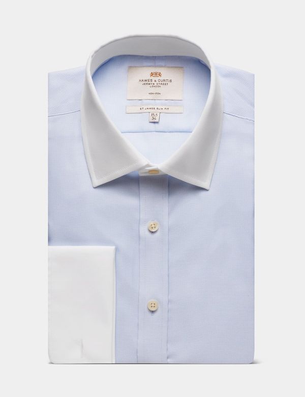 Men's Slim Fit Blue Pick and Pick Non-Iron Shirt - Contrast Detail ...