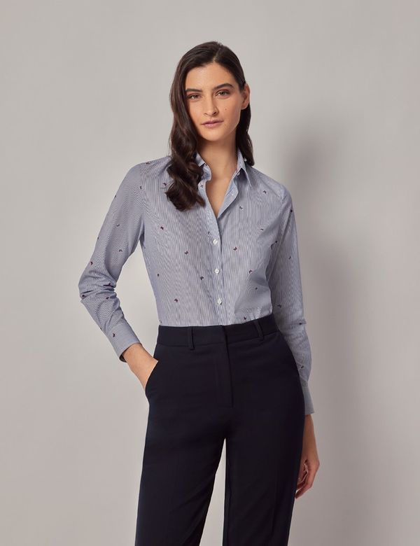 Women's Blue & Red Butterfly Dobby Cotton Semi-Fitted Shirt | Hawes ...