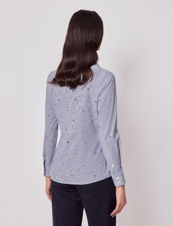 Women's Blue & Red Butterfly Dobby Cotton Semi-Fitted Shirt | Hawes ...
