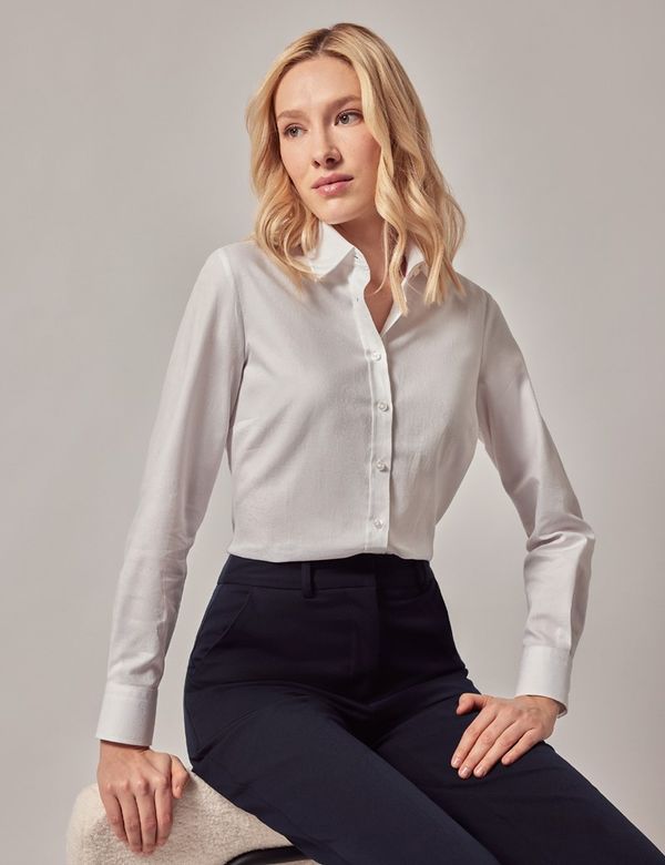 Women's White Jacquard Paisley Cotton Semi-Fitted Shirt | Hawes & Curtis