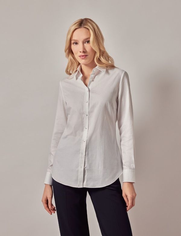 Women's White Jacquard Paisley Cotton Semi-Fitted Shirt | Hawes & Curtis
