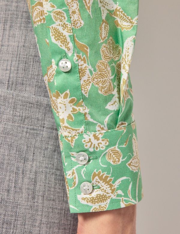 Women's Green & White Floral Cotton Semi-Fitted Shirt | Hawes & Curtis