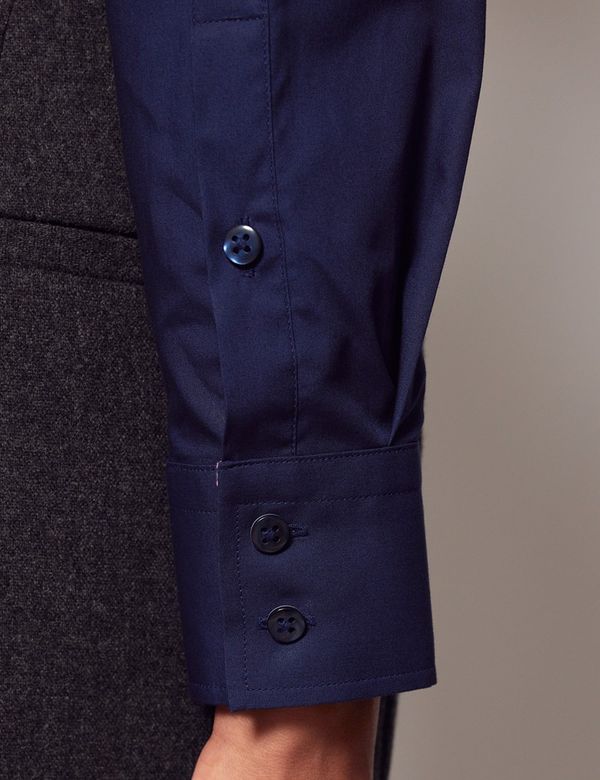 Women's Navy Poplin Cotton Semi-Fitted Shirt | Hawes And Curtis