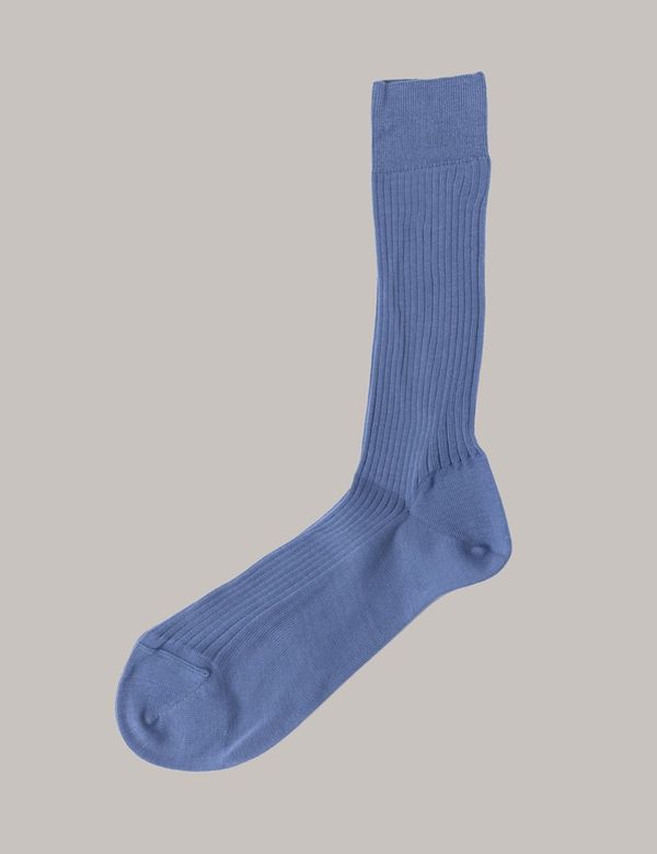 Men's Sky Blue Plain Ribbed Cotton Socks | Hawes & Curtis
