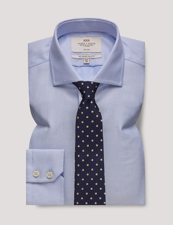 Men's Non-Iron Blue & White Textured Weave Slim Shirt - Windsor Collar ...