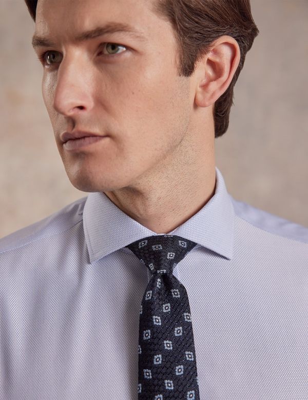 Men's Non-Iron Blue & White Textured Weave Slim Shirt - Windsor Collar ...