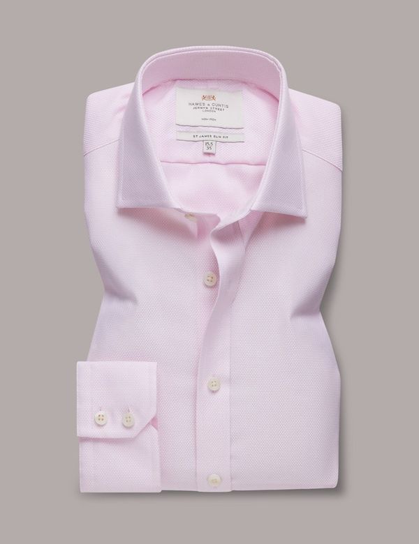 Men's Non-Iron Pink & White Textured Weave Slim Fit Shirt - Windsor ...