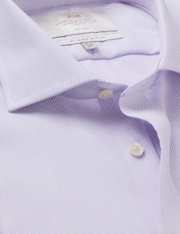Men's Non-Iron Lilac & White Textured Weave Slim Shirt - Windsor Collar ...