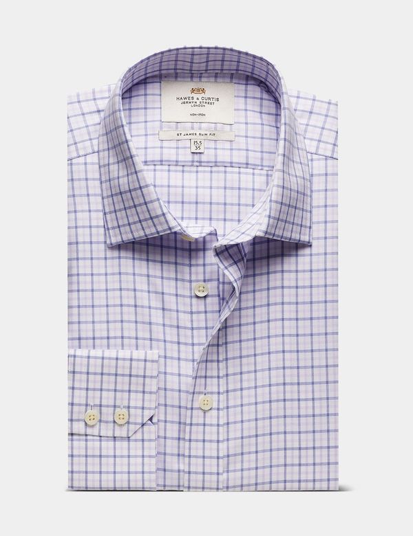 Men's Slim Fit Blue & Lilac Check Non-Iron Shirt | Hawes & Curtis