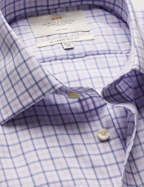Men's Slim Fit Blue & Lilac Check Non-Iron Shirt | Hawes & Curtis
