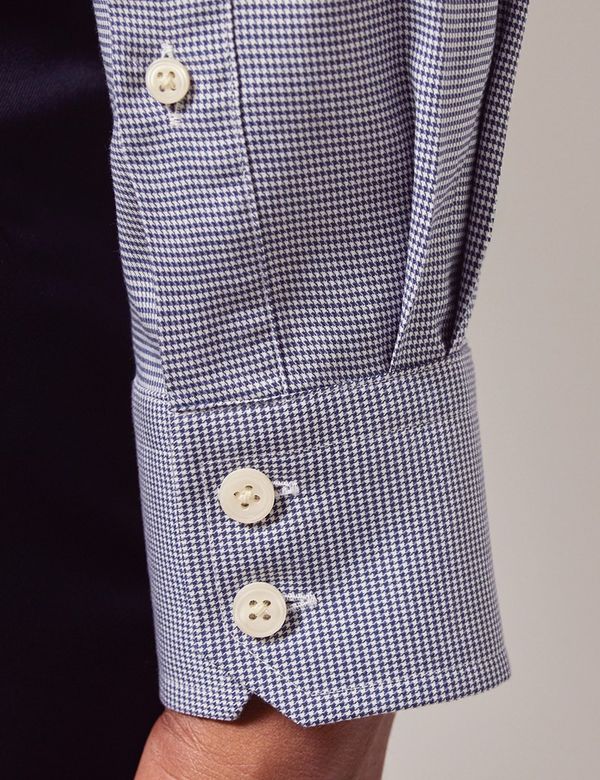 Men's Navy & White Dogtooth Cotton Tencel™ Blend Slim Fit Shirt | Hawes ...