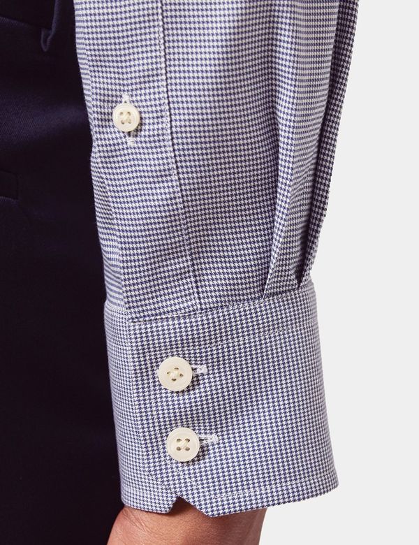 Men's Navy & White Dogtooth Cotton Tencel™ Blend Slim Fit Shirt | Hawes ...