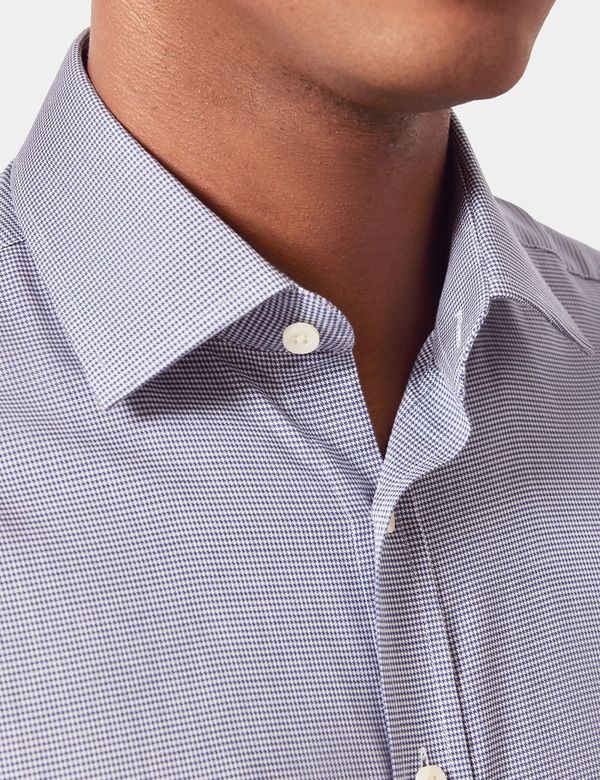 Men's Navy & White Dogtooth Cotton Tencel™ Blend Slim Fit Shirt | Hawes ...