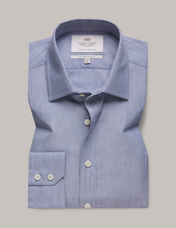 Hawes Curtis Grey End On End Slim Shirt Non Iron Plain Men s