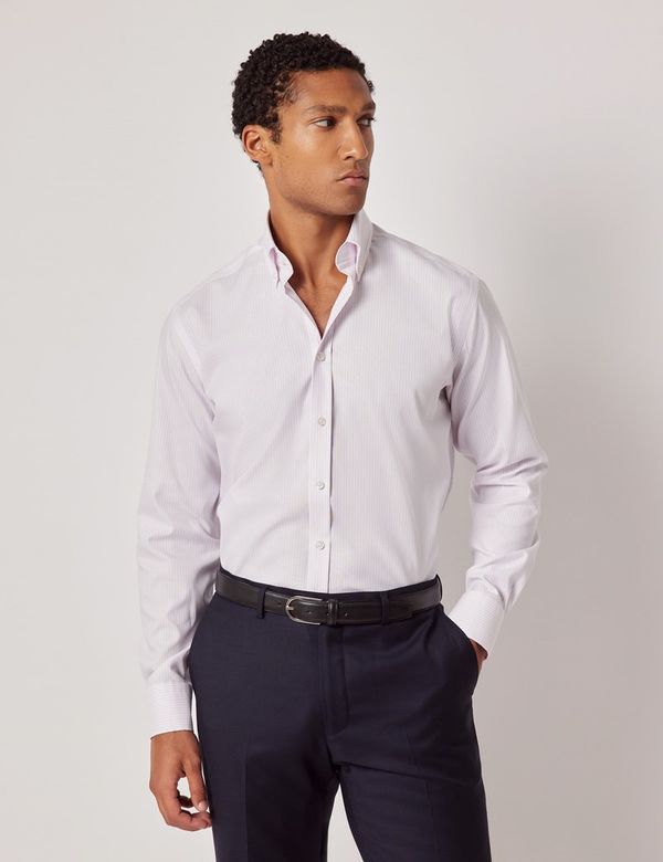 Men's Non-Iron Blue & Pink Stripe Pin Point Oxford Shirt - Button Down ...