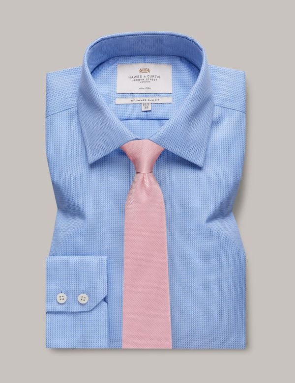 Men's Non-Iron Blue & White Textured Weave Slim Shirt | Hawes & Curtis