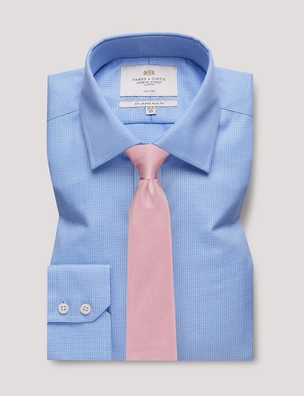 Men's Non-Iron Blue & White Textured Weave Slim Shirt | Hawes & Curtis