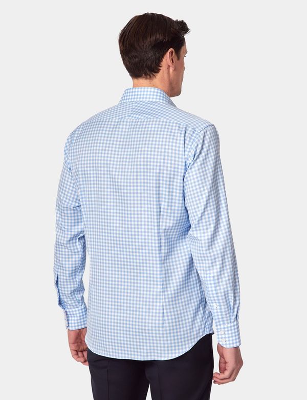 Men's Non-Iron Blue & White Check Slim Shirt - Contrast Detail | Hawes & Curtis
