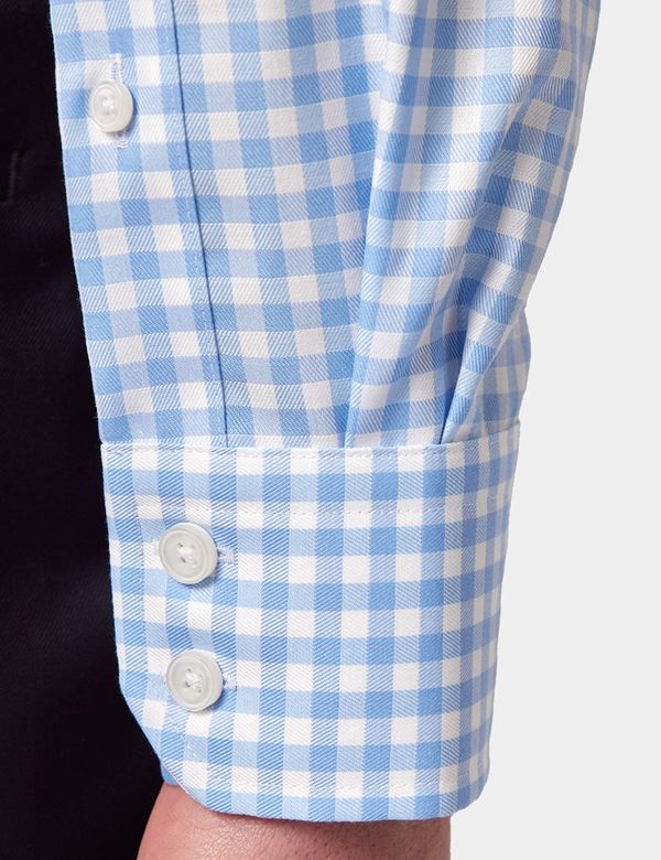 Men's Non-Iron Blue & White Check Slim Shirt - Contrast Detail | Hawes & Curtis