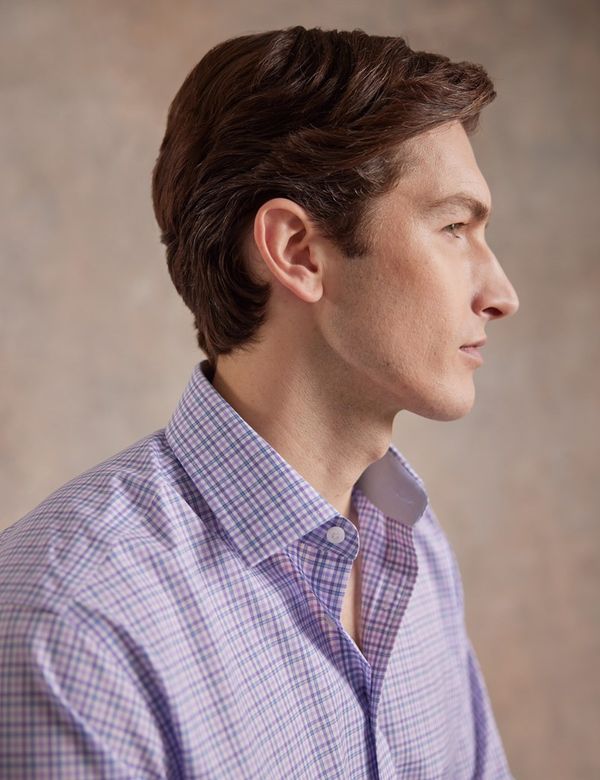 Men's Non-Iron Purple & Blue Check Slim Fit Shirt - Contrast Detail ...