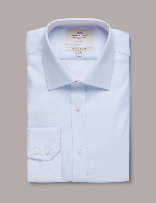 Men's Non-Iron Blue & White Pick and Pick Slim Fit Shirt - Contrast ...