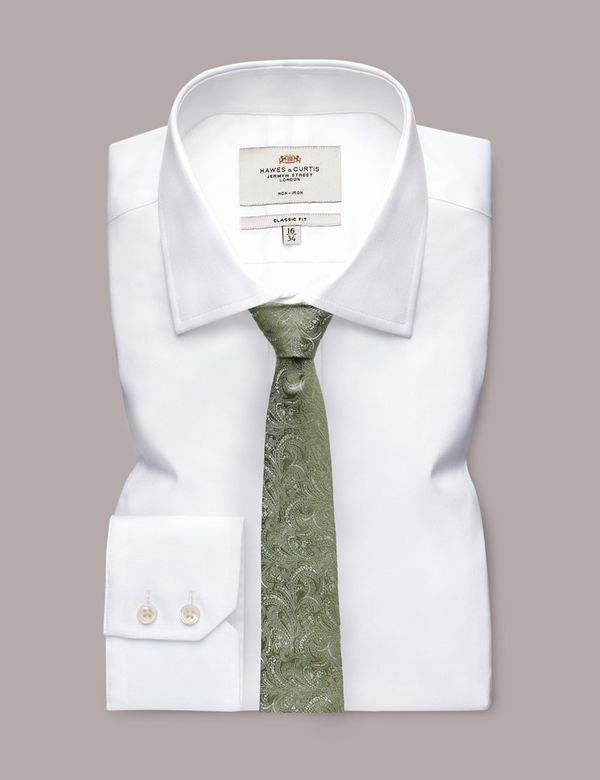 Men's Sage Green Paisley Tie - 100% Silk | Hawes and Curtis