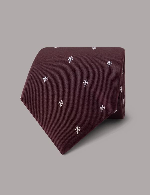 Men's Burgundy Fleur-de-lis Tie - 100% Silk | Hawes and Curtis