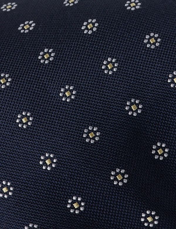 Men's Navy & Yellow Floral Geo Tie - 100% Silk | Hawes & Curtis