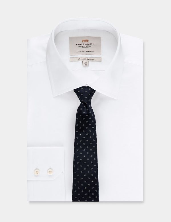 Men's Navy & Yellow Floral Geo Tie - 100% Silk | Hawes & Curtis