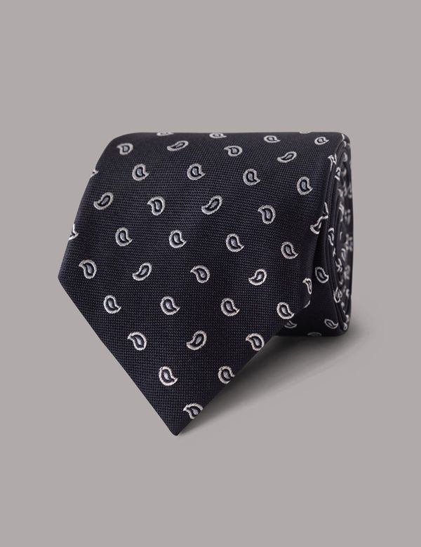 Men's Navy & Light Blue Micro Paisley Tie - 100% Silk | Hawes & Curtis