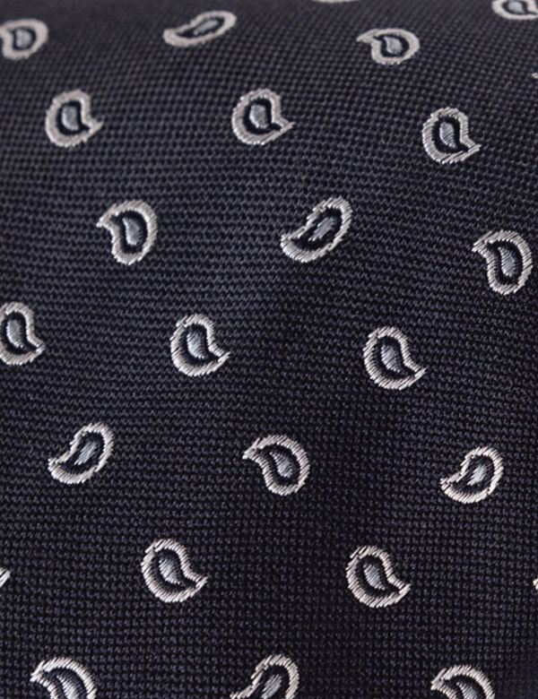 Men's Navy & Light Blue Micro Paisley Tie - 100% Silk | Hawes & Curtis