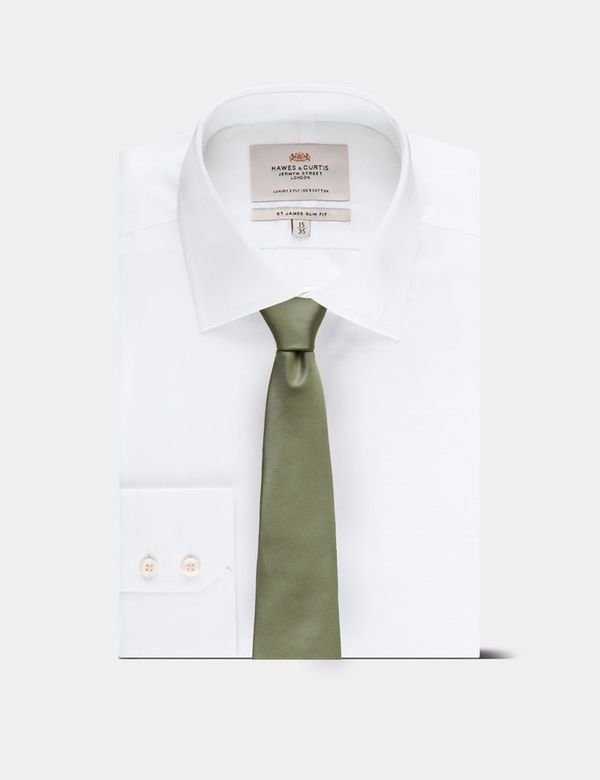 Men's Sage Green Plain Repp Tie - 100% Silk | Hawes and Curtis