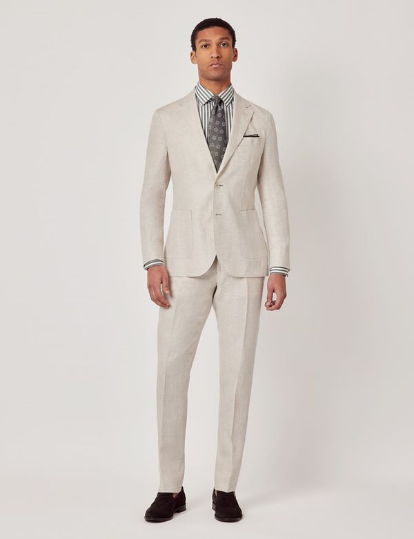 Men's Stone Linen Slim Fit Suit Trousers| Hawes & Curtis