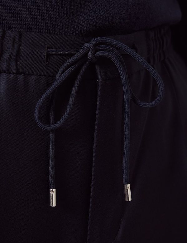 Men's Navy Drawstring Twill Trousers | Hawes and Curtis