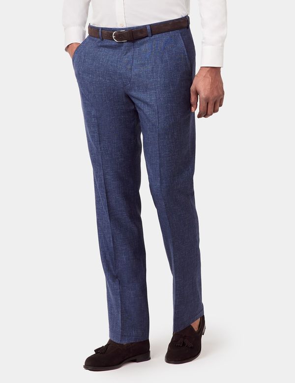 Men's Blue Semi Plain Italian Wool Tailored Fit Suit Pants - 1913 ...
