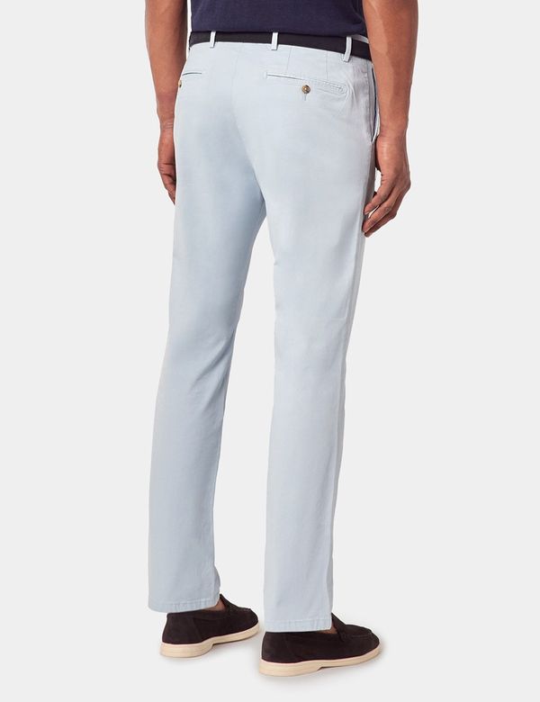 Men's Light Blue Garment Dyed Cotton Stretch Slim Fit Chinos | Hawes ...