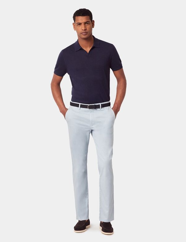 Men's Light Blue Garment Dyed Cotton Stretch Slim Fit Chinos | Hawes ...