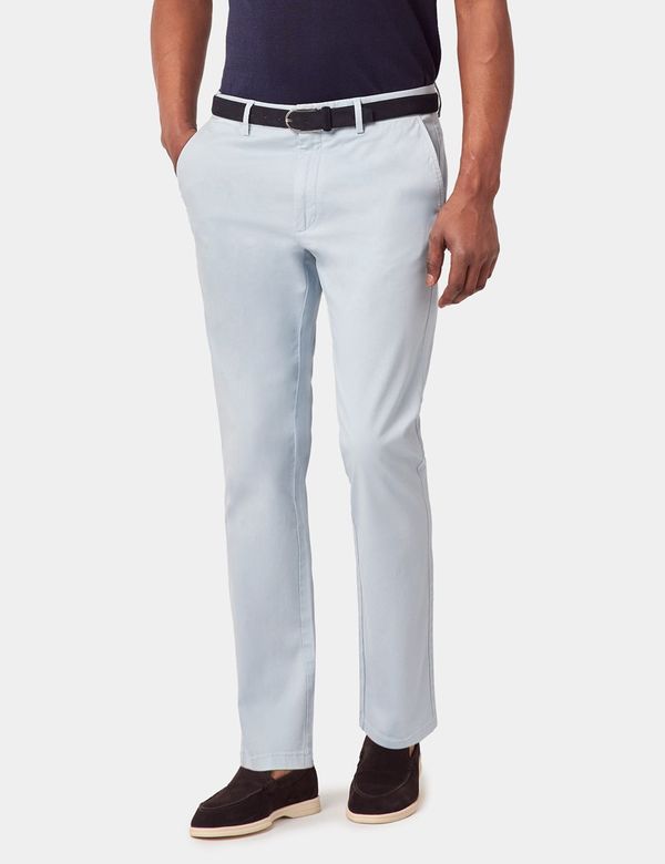 Men's Light Blue Garment Dyed Cotton Stretch Slim Fit Chinos | Hawes ...