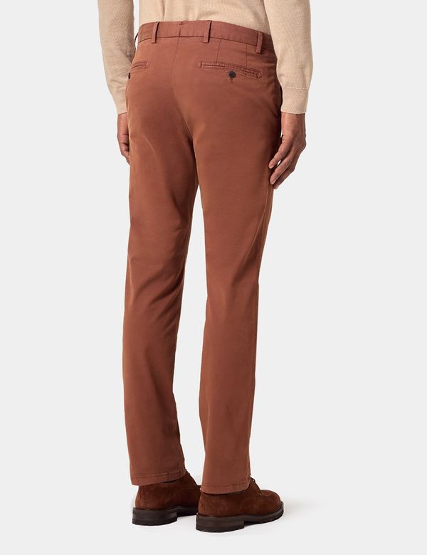 Men's Rust Garment Dyed Cotton Stretch Slim Fit Chinos | Hawes and Curtis