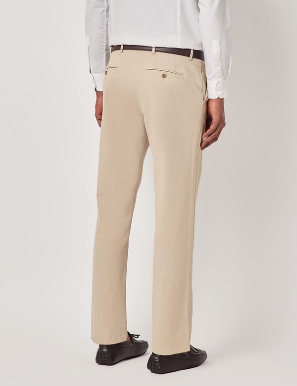 Men's Beige Garment Dyed Cotton Stretch Chinos | Hawes and Curtis