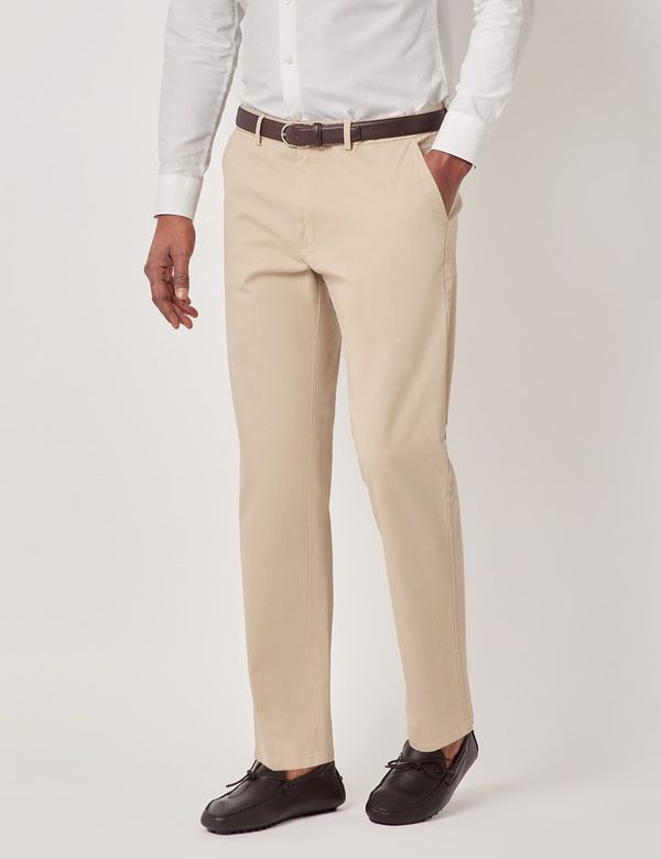 Men's Beige Garment Dyed Cotton Stretch Chinos | Hawes and Curtis