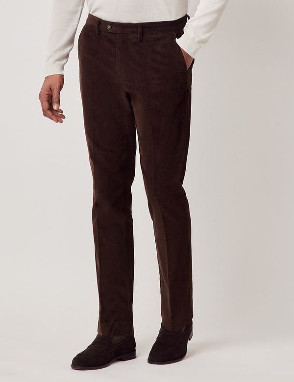 Men's Dark Brown Corduroy Trousers | Hawes & Curtis