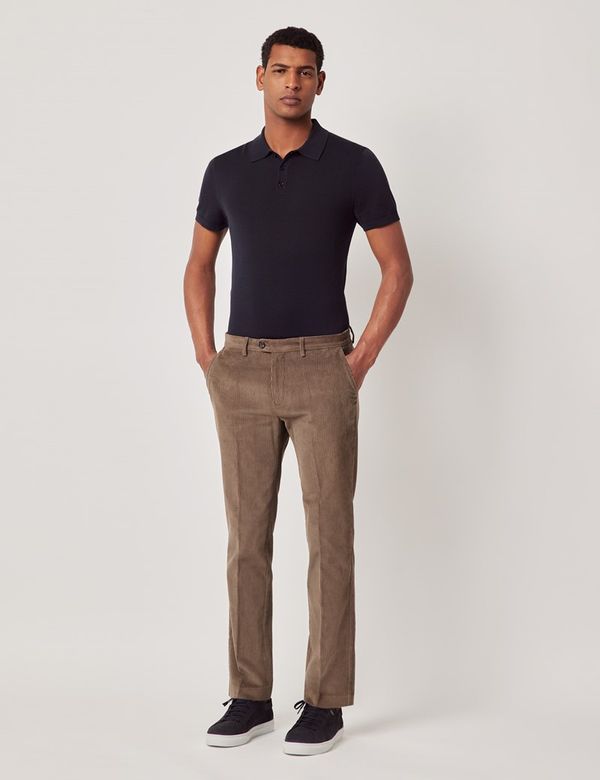 Men's Dark Taupe Corduroy Trousers | Hawes & Curtis