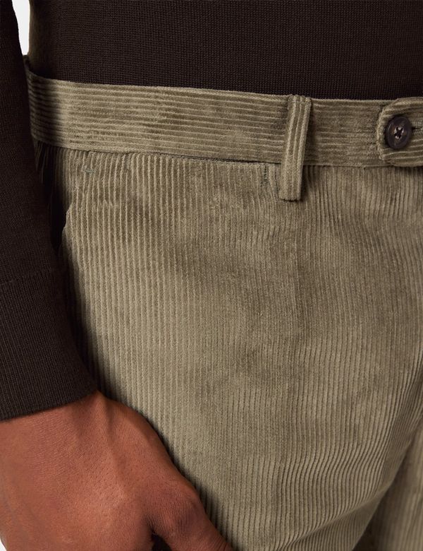 Men's Sage Green Corduroy Trousers | Hawes & Curtis