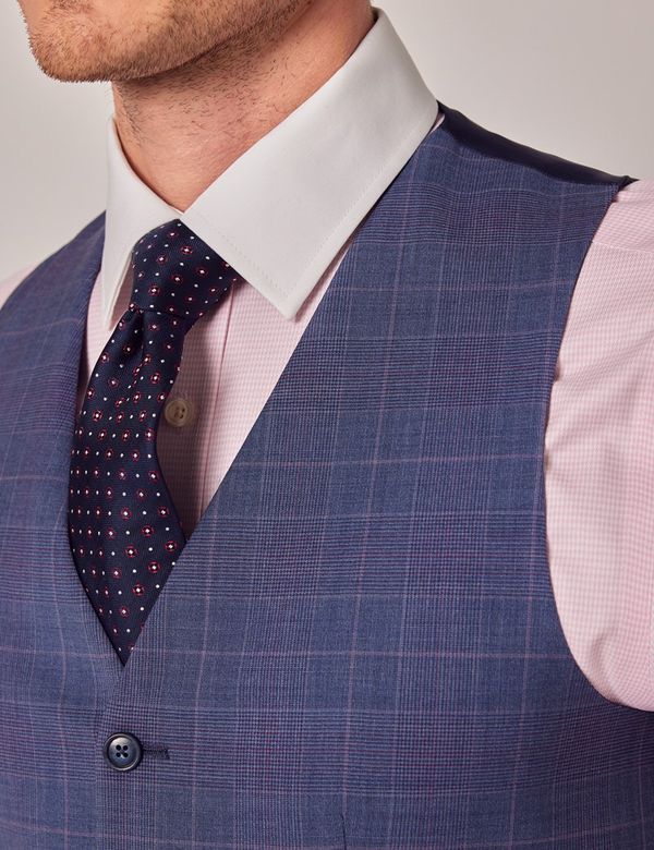 Men's Blue & Pink Contrast Prince Of Wales Plaid Tailored Fit Vest ...