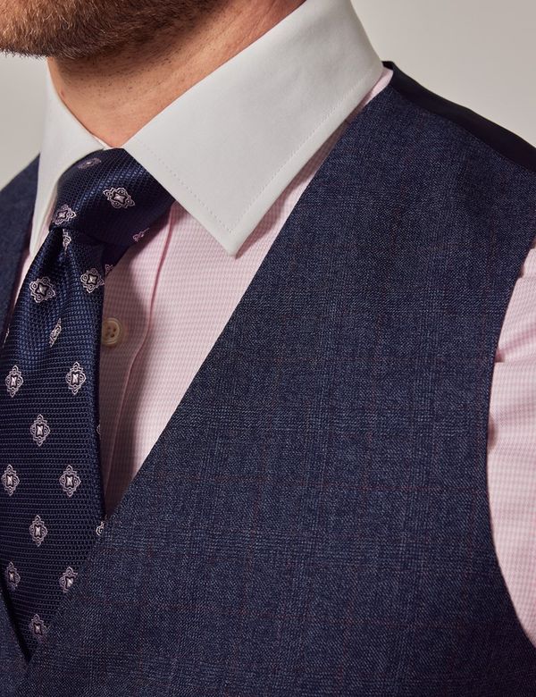 Men's Blue & Red Prince of Wales Plaid Slim Fit Vest