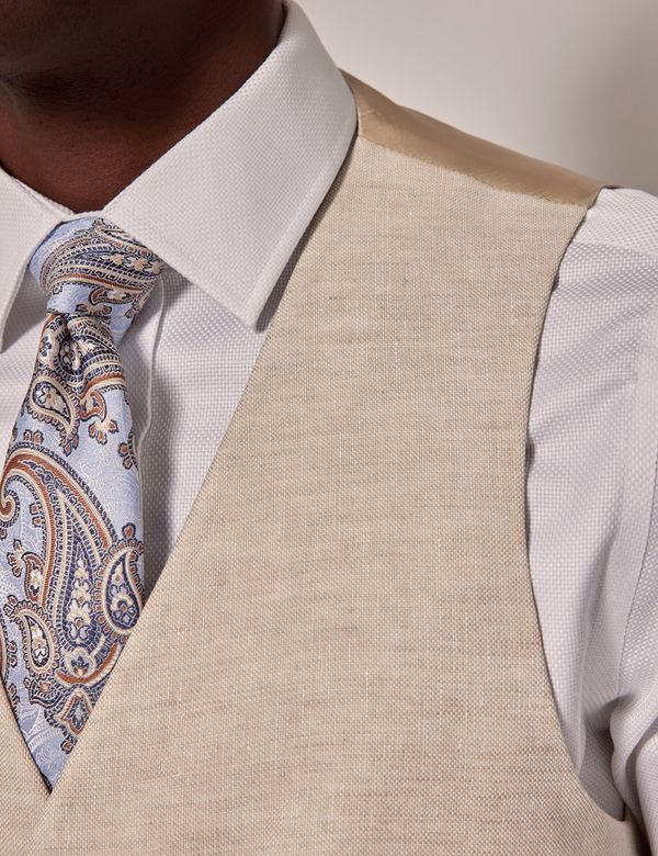 Men's Cream Linen Tailored Vest