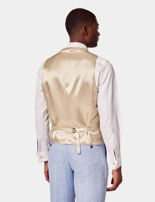 Men's Cream Linen Tailored Suit Vest