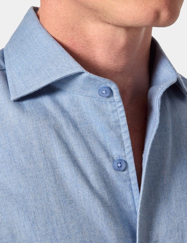 Men's Slim Fit Light Blue Flannel Shirt | Hawes and Curtis